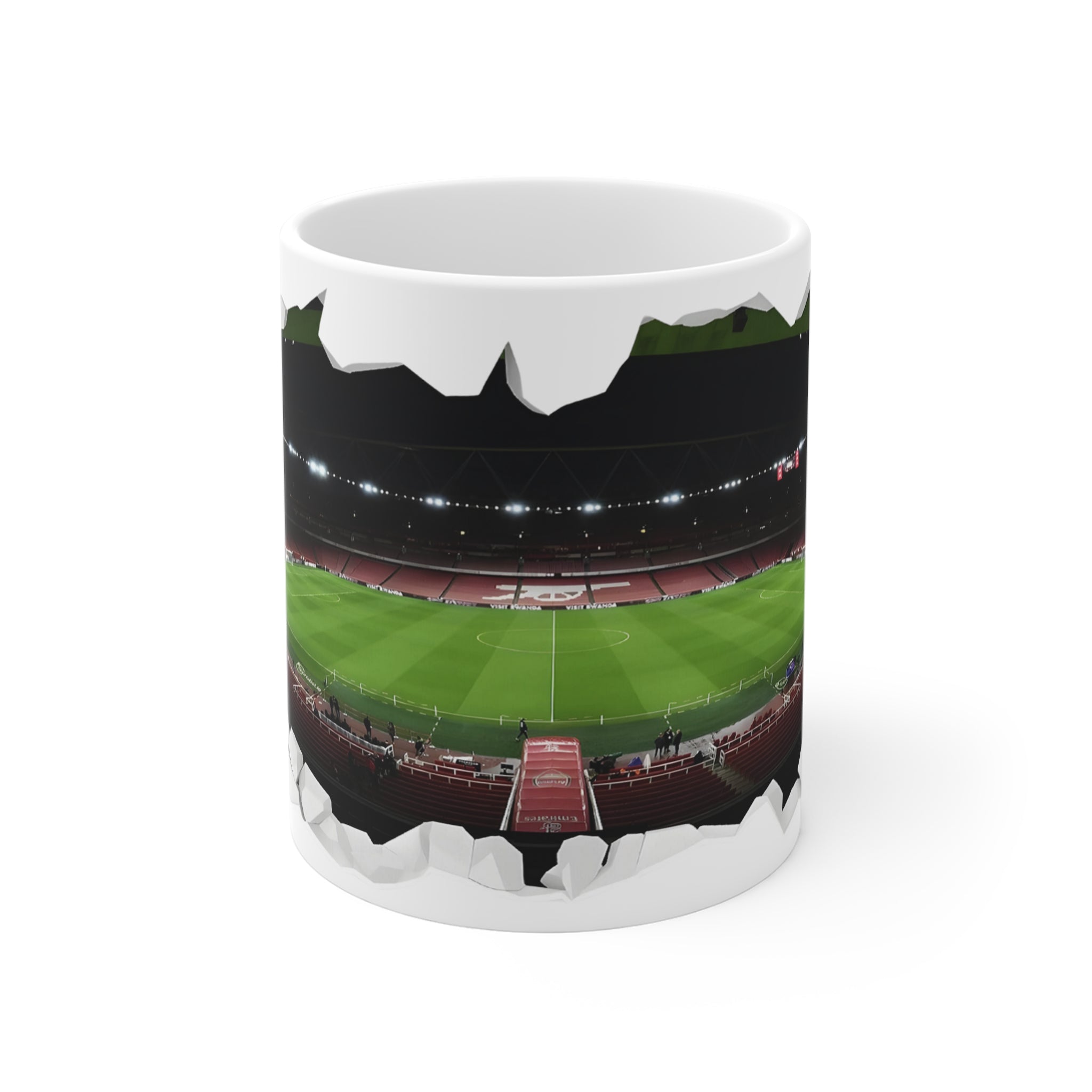Emirates Stadium View Arsenal Fan Coffee Mug — 3D Torn Wall Soccer Fie ...